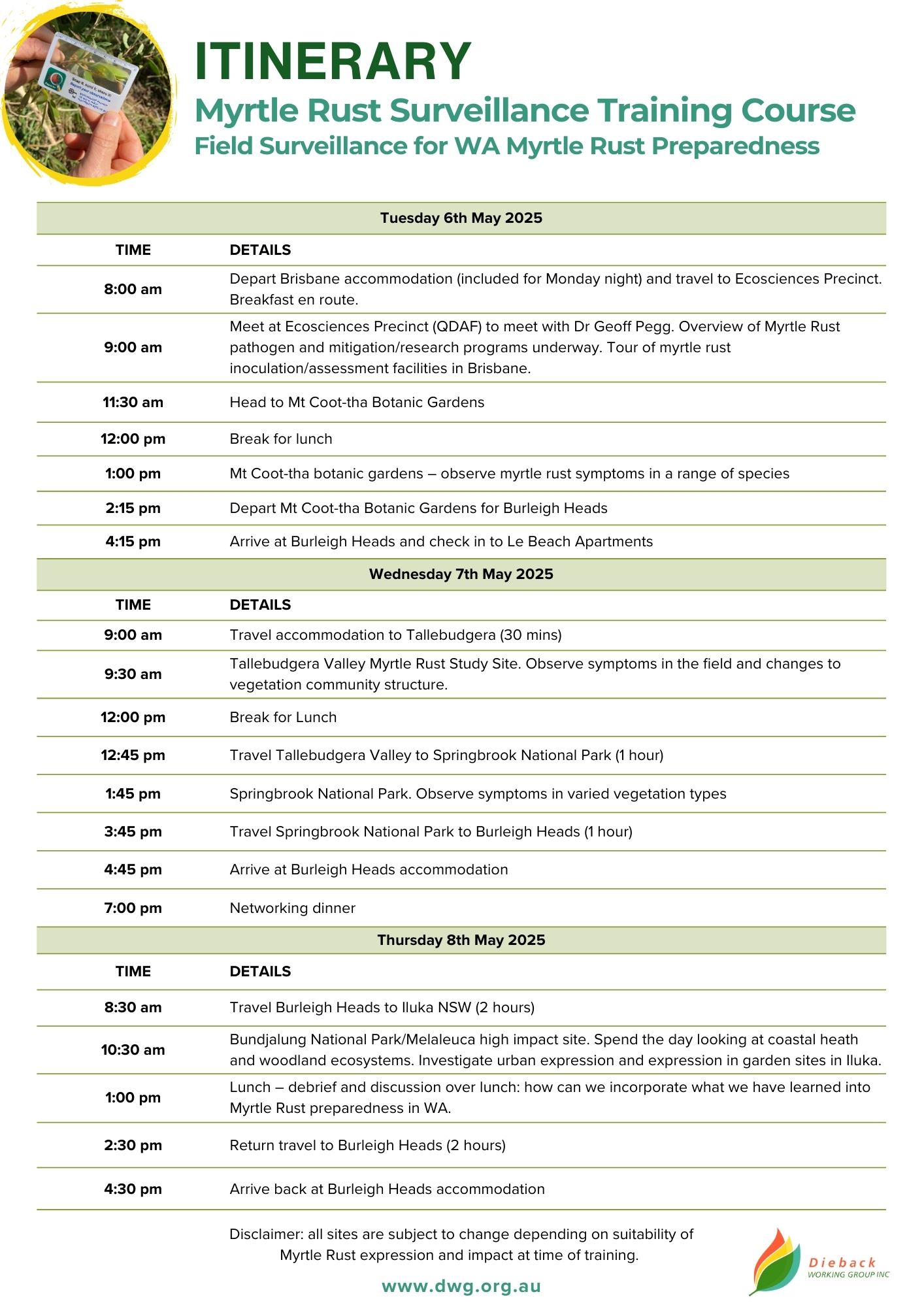 Myrtle Rust Surveillance Training Course - Dieback Working Group